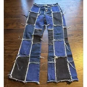 The Unbranded Brand | Jeans | Y2k Patchwork Denim Jeans Wide Leg Flare ...